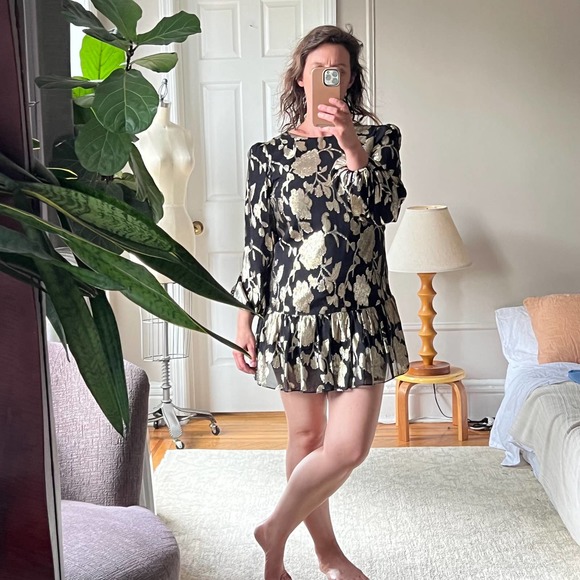 Milly | Dresses | Vintage Milly Gold Brocade Longsleeve Mini Dress ...